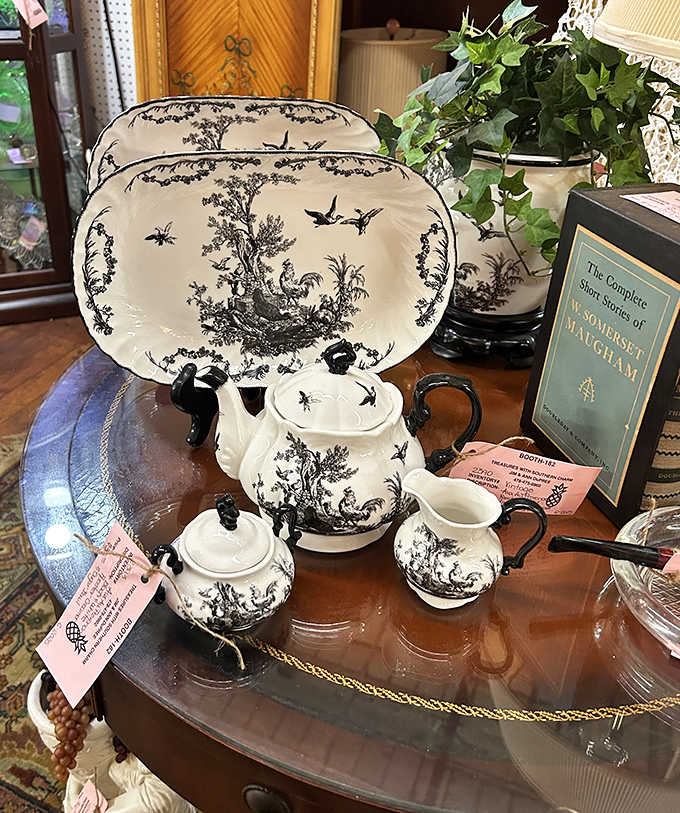 This elegant black and white tea set isn't just dishware&mdash;it's a portal to an era when people actually sat down for afternoon tea instead of slurping from travel mugs.