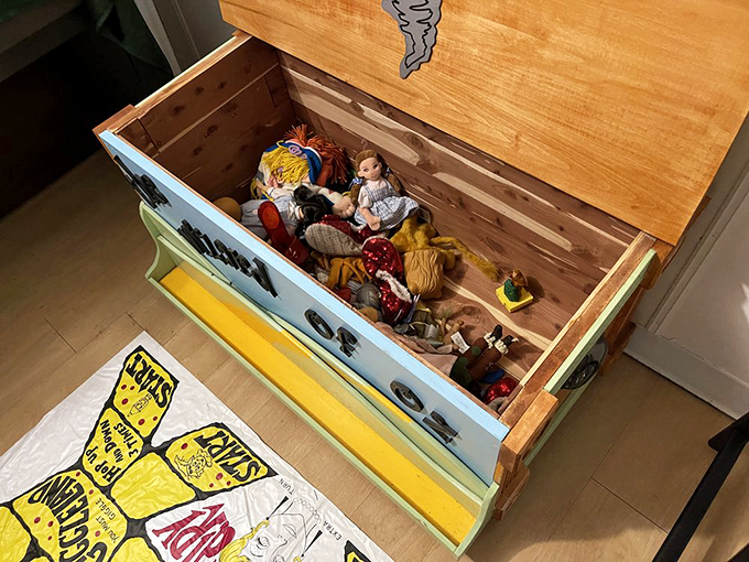 This toy chest might not transport you to Oz, but peering inside reveals a trove of childhood memories and vintage playthings.