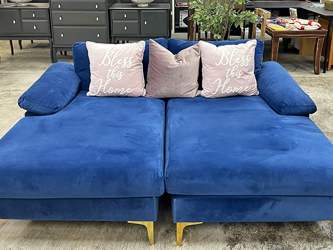 "Bless This Home" indeed! This royal blue sectional isn't just a couch&mdash;it's an invitation to Netflix marathons and impromptu naps.