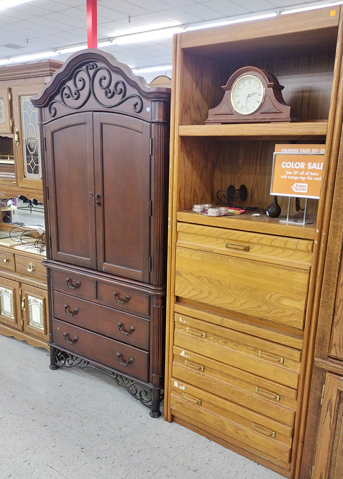 These ornate wooden cabinets stand like sentinels of style from another era, ready to house your treasures for decades to come.
