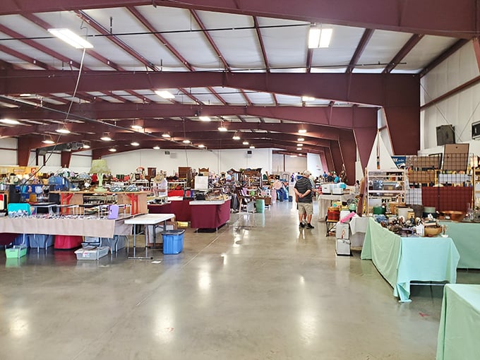 Inside this spacious hall, collectors hunt for treasures with the focus of archaeologists on a career-making dig.