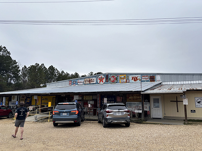 Classic flea market vibes where vintage signs create the perfect backdrop for serious bargain hunting.