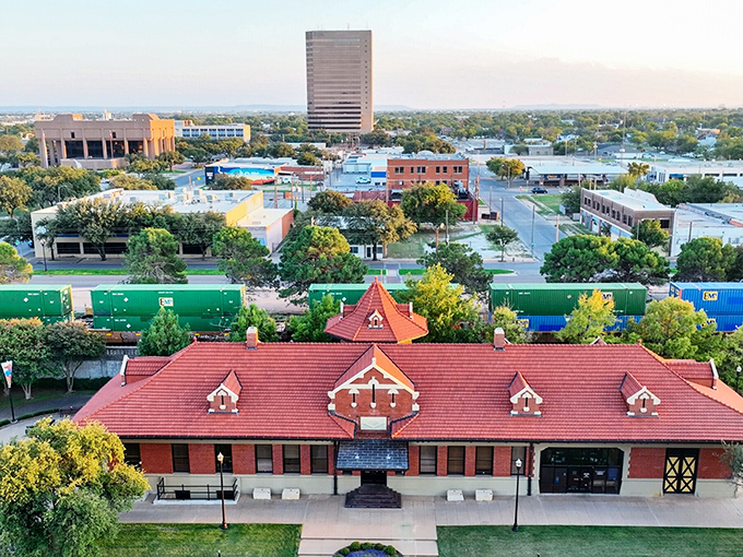 Abilene's sunset paints The Windsor hotel in golden light, creating magic hour views that cost absolutely nothing.
