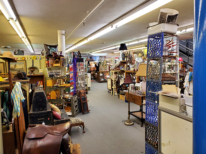 Wide aisles invite leisurely browsing through decades of carefully collected American memories.