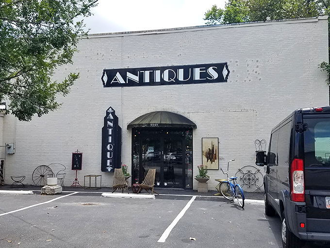 Simple white brick exterior conceals the organized chaos that makes antique hunting absolutely irresistible to explore.