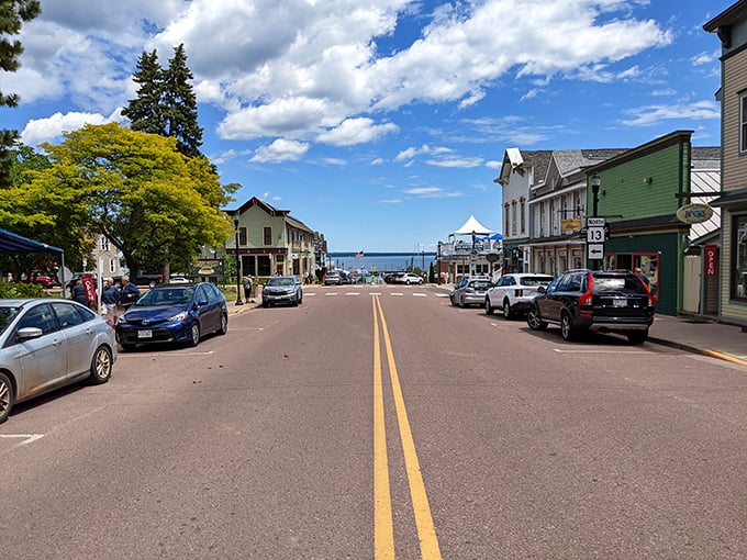 Bayfield's Victorian houses climb the hillside like they're racing for the best lake views.