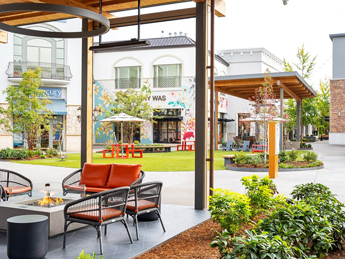 Bridgeport Village's modern architecture and stylish storefronts create a shopping experience that feels more resort than outlet.