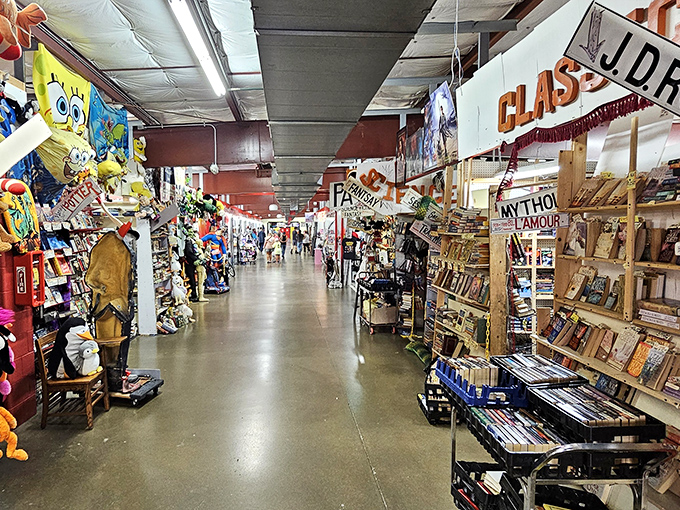 This covered pavilion creates the perfect storm shelter for serious bargain hunters on their weekend quests.