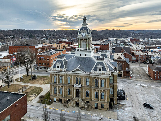 The impressive courthouse anchors Cambridge's downtown, where retirement dollars stretch further than your morning walk.