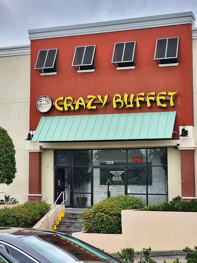 Crazy Buffet's bold red exterior catches your eye like a delicious beacon on Orange Blossom Trail.