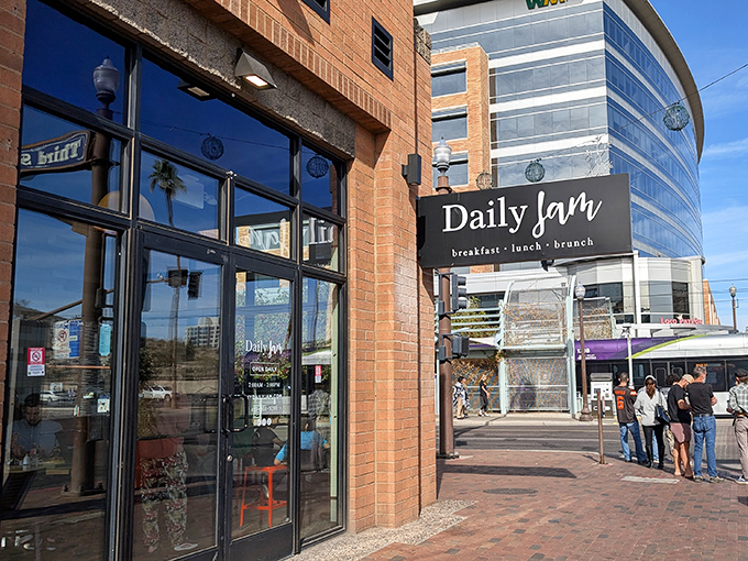 Mill Avenue's breakfast jewel sits pretty among the urban bustle, ready to fuel your day.