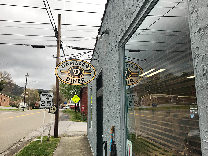 Damascus Diner's humble blue exterior and vintage sign promise authentic small-town flavors without the fuss.