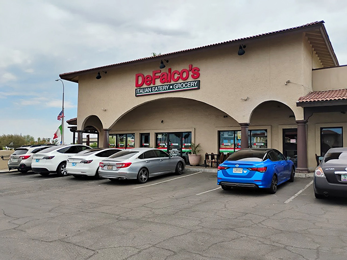 Arched windows and Mediterranean styling hint at the Italian delights waiting behind these doors.
