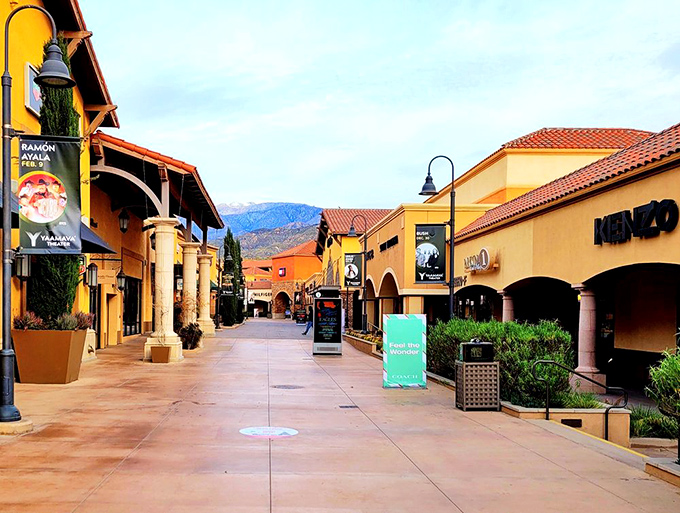 Gap Outlet standing proud among colorful buildings &ndash; where basic meets bargain in the best way.