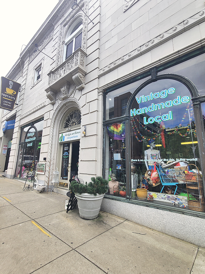 Historic architecture meets vintage shopping in this downtown gem. Those windows display possibilities, not just products!