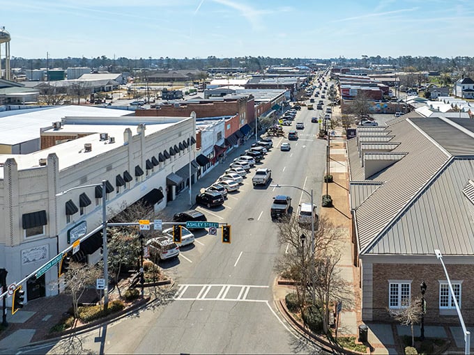 Wide streets and ample parking make shopping convenient in this affordable small town where brick storefronts house businesses with small-town pricing.