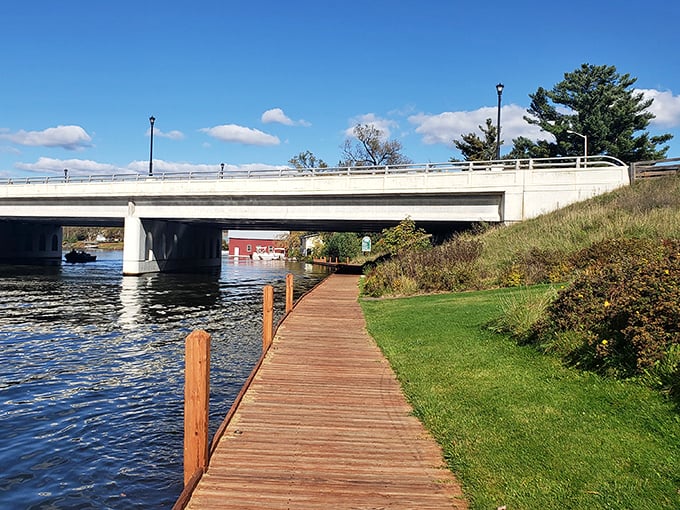 Eagle River's boardwalk beckons you to slow down and savor the simple pleasure of water lapping against weathered wood.