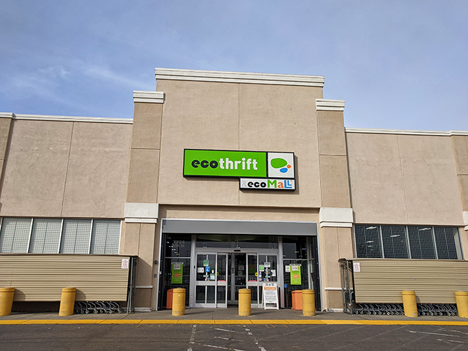 Eco Thrift's spacious exterior hints at the environmentally-friendly treasure hunting experience waiting inside those doors.