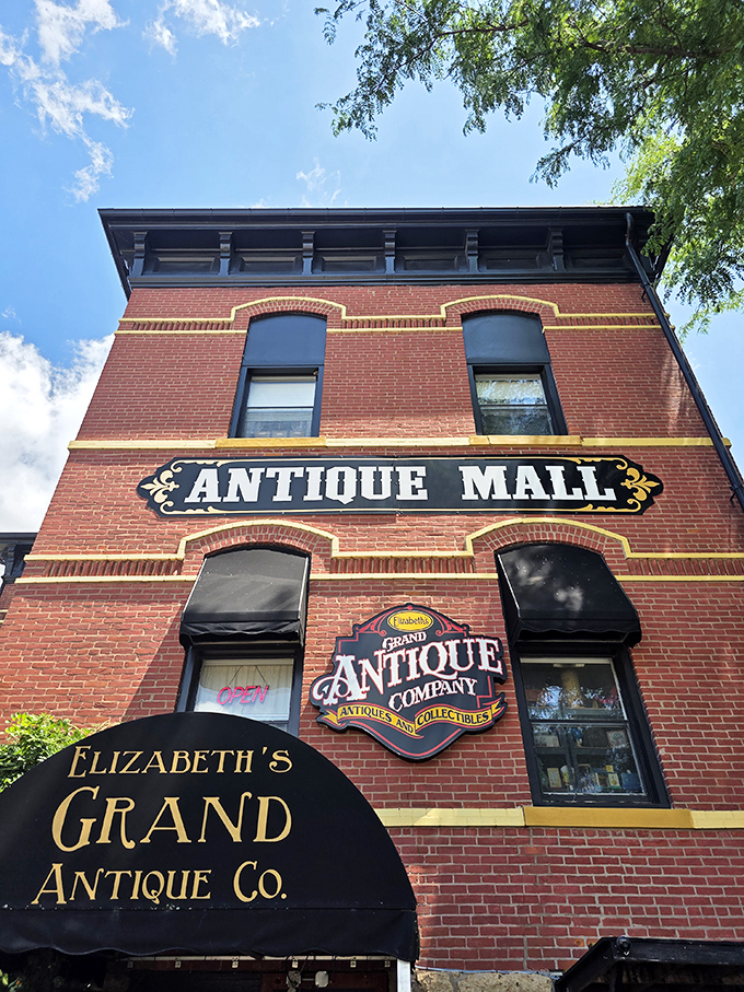 This historic brick beauty houses antique treasures in a building that's practically an antique itself.