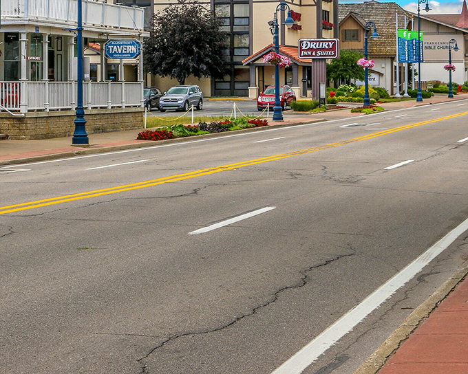 The Drury Inn stands as just one example of Frankenmuth's commitment to its Bavarian theme. Lederhosen optional, smiles mandatory.