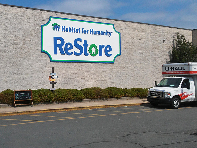 Habitat ReStore's warehouse-style exterior hints at the construction treasures and home improvement gold waiting inside for DIY enthusiasts.