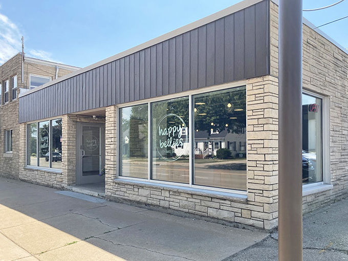 Clean lines and contemporary design hint at the artisanal approach to donut-making happening behind these welcoming windows.