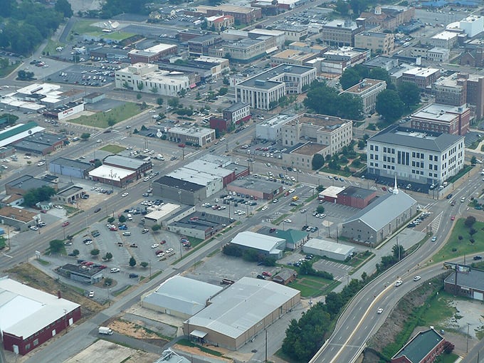Jackson's aerial downtown view reveals itself through historic architecture and quiet streets that tell stories of west Tennessee's rich past.