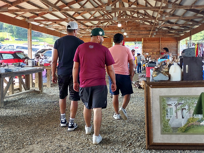 This covered pavilion setup lets you browse comfortably while enjoying those beautiful Tennessee mountain views all around.