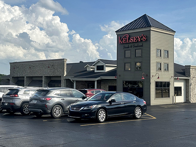 Kelsey's distinctive tower rises above Valparaiso like a monument to perfectly grilled porterhouses and happy diners.