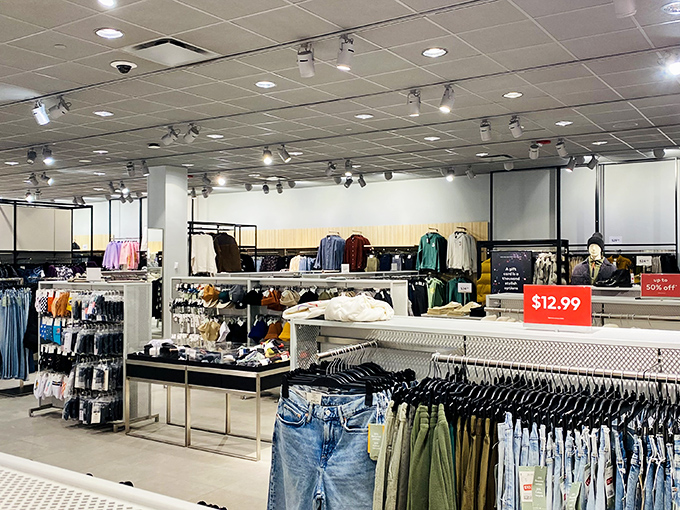 Clean lines and organized displays make outlet shopping feel less like chaos, more like treasure hunting.
