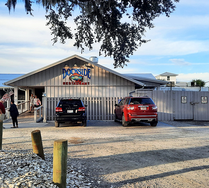 The weathered wood tells stories of countless sunsets and even more satisfied seafood lovers.