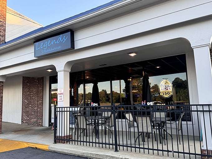 Legends Steakhouse welcomes you with that classic storefront charm that promises good things inside those doors ahead.