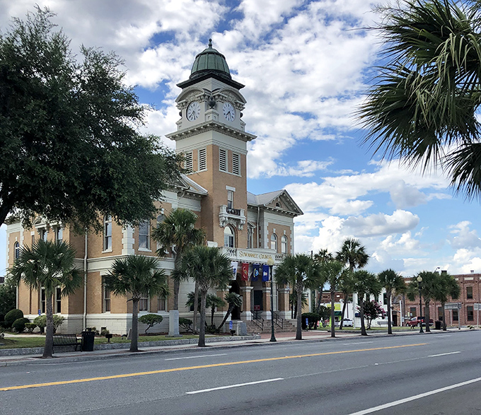 Live Oak's historic courthouse reaches skyward, a testament to small-town Florida's architectural grandeur.
