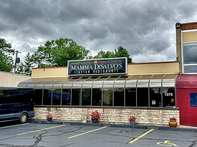 Mamma DiSalvo's curved windows frame a world where calories don't count and marinara flows like Dayton sunshine.