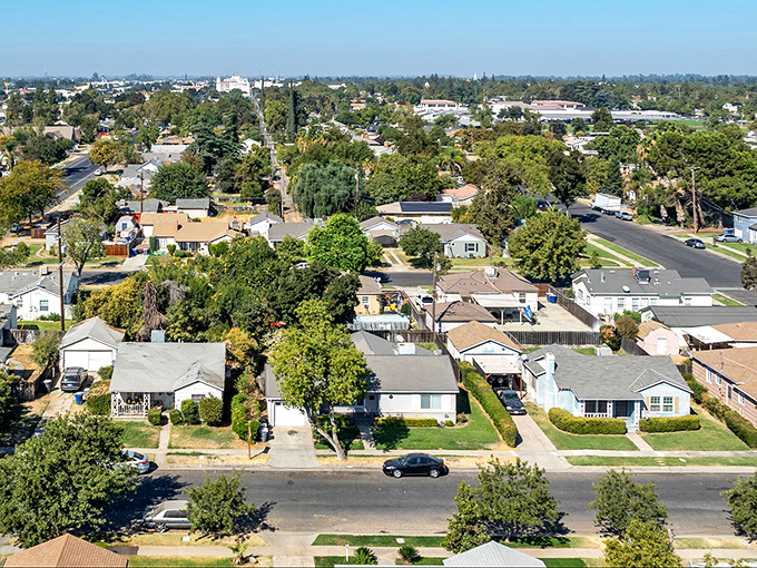 Merced's downtown charm shines in this aerial view, where Central Valley authenticity meets the youthful energy of university life.