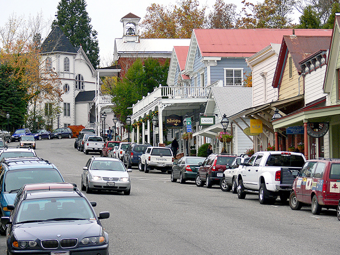 Nevada City's gold rush architecture gleams in the mountain sunshine. History with a fresh coat of paint.