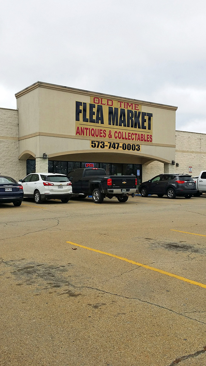Old Time Flea Market's bold signage promises a trip down memory lane. Where nostalgia comes with a price tag you can actually afford.