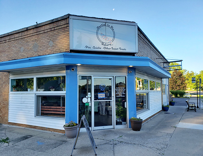 Partial To Pie's blue trim brightens any day, much like their incredible dessert selection inside.