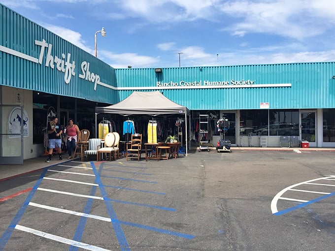 The Rancho Coastal Humane Society's cheerful blue building proves that helping animals and finding bargains go perfectly together.