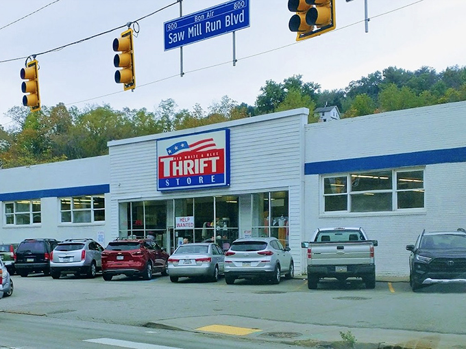 Red White & Blue Thrift Store sits ready for bargain hunters. Where Pittsburgh's savvy shoppers go when retail prices give them the blues.