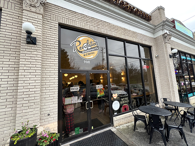 Sleek storefront design hints at the creative revolution happening behind those glass doors daily.