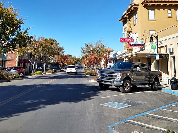 Small town charm shines brightest on tree-lined streets where local businesses create the perfect backdrop for afternoon adventures.