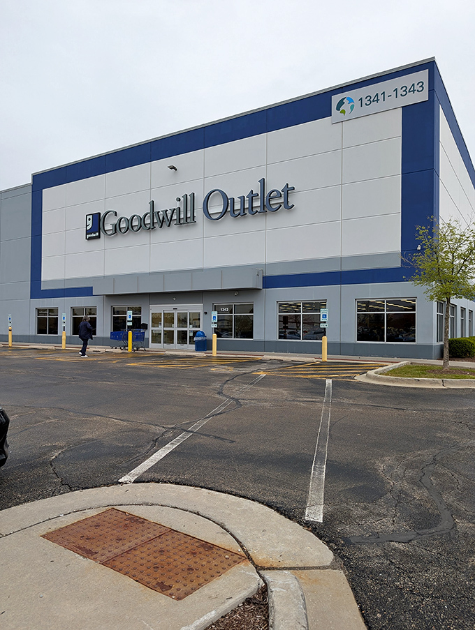 The no-nonsense exterior of Goodwill Outlet belies the treasure-hunting frenzy happening inside these hallowed discount halls.