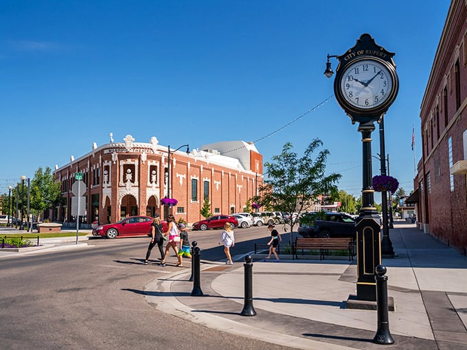 Time stands still, so do prices! Rupert's vintage street clock watches over a town where your Social Security check ticks along nicely without the big-city countdown to broke.