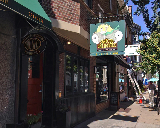 That cheerful cartoon mascot promises underwater adventures await inside this Rittenhouse Square seafood sanctuary.