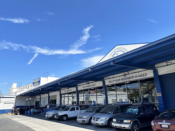 St. Vincent de Paul's mission statement graces its welcoming entrance. This LA thrift store combines bargain hunting with community support.