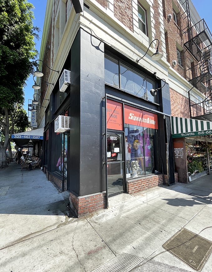 Squaresville's classic brick building and eye-catching red awning beckon vintage hunters in Los Feliz.
