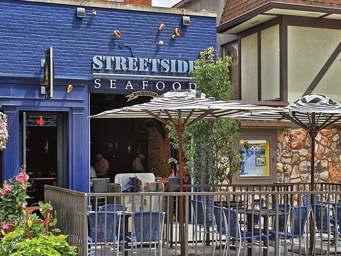 Streetside's bright blue walls and outdoor seating whisper "come sit, stay awhile, taste something amazing today."