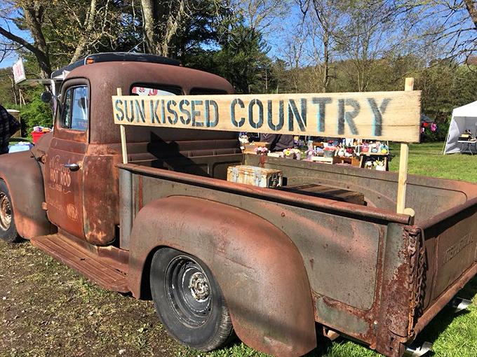 Sun-Kissed Country's vintage truck display sets the perfect mood for authentic country antique shopping.