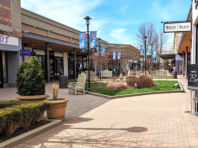Brick pathways and outdoor charm create a shopping experience that feels more like strolling through town.